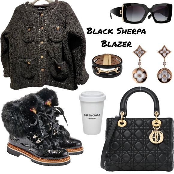 Jackets & Coats | 19 Black Sherpa With Gold Chain Jacket By Olivier ...